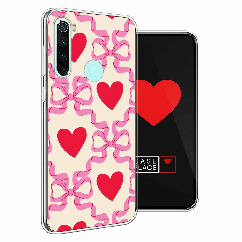 Чехол на Xiaomi Redmi Note 8 / Сяоми Редми Нот 8 с принтом "Hearts and ribbons 1 - 14 февраля" — фото 1