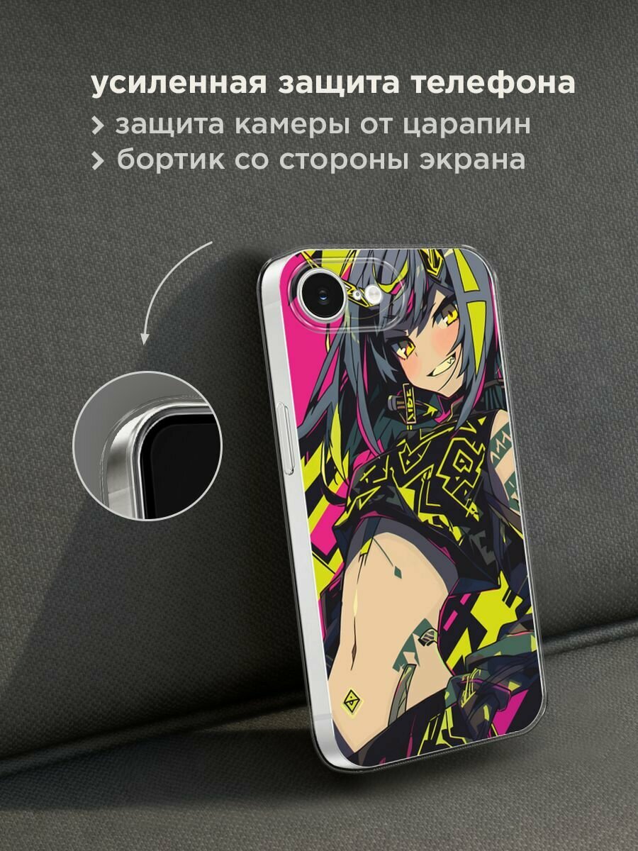 Чехол на Apple iPhone 16e/17e / Айфон 16е/17e с принтом "Девушка в кибер костюме" — фото 1