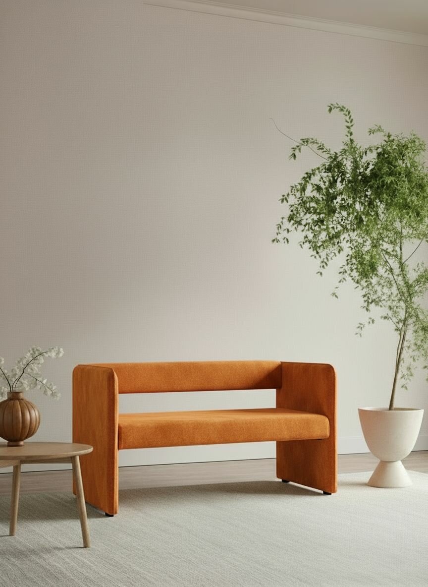 Диван прямой Меркурий оранжевый велюр для офиса, дома, зоны ожидания, кухни