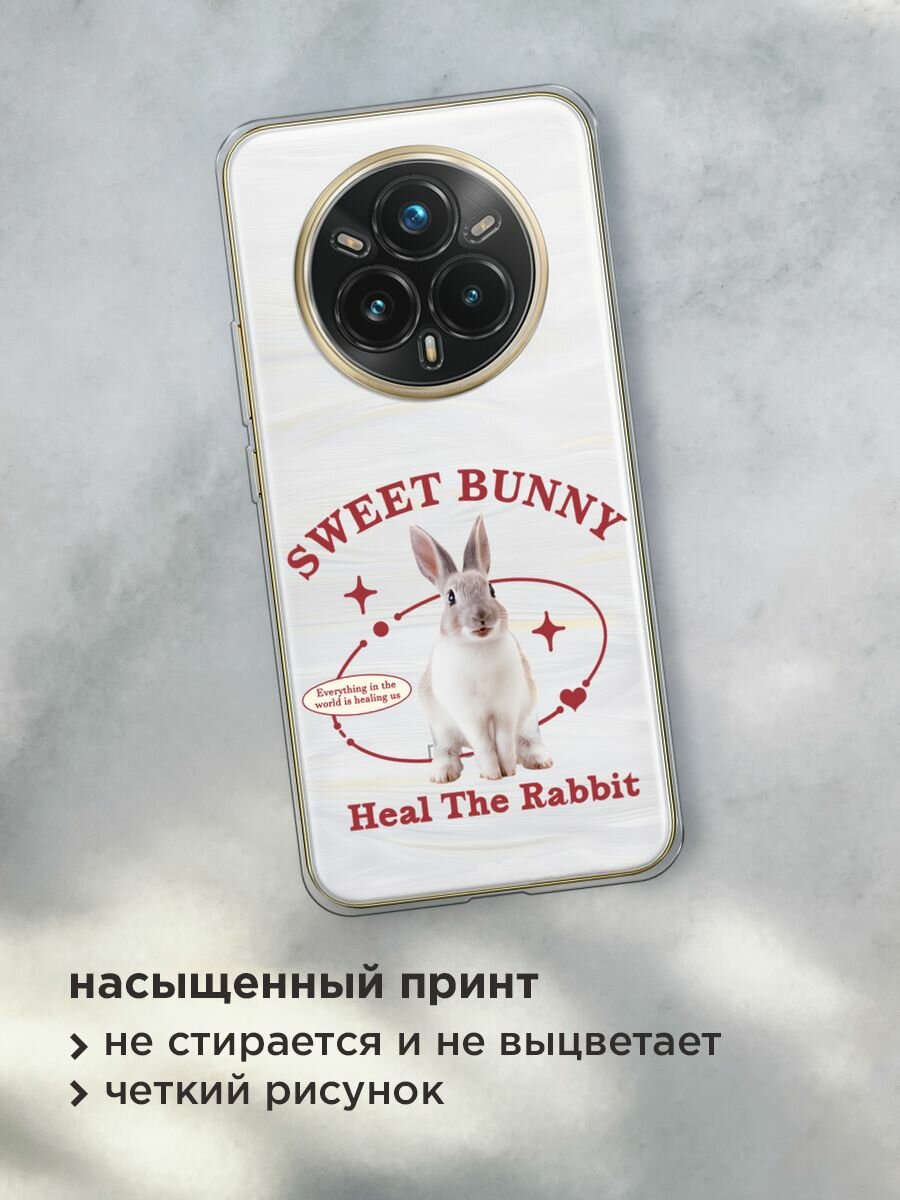Чехол на Realme 14 Pro+ / Реалми 14 Про+ с принтом "Heal the rabbit", прозрачный — фото 1