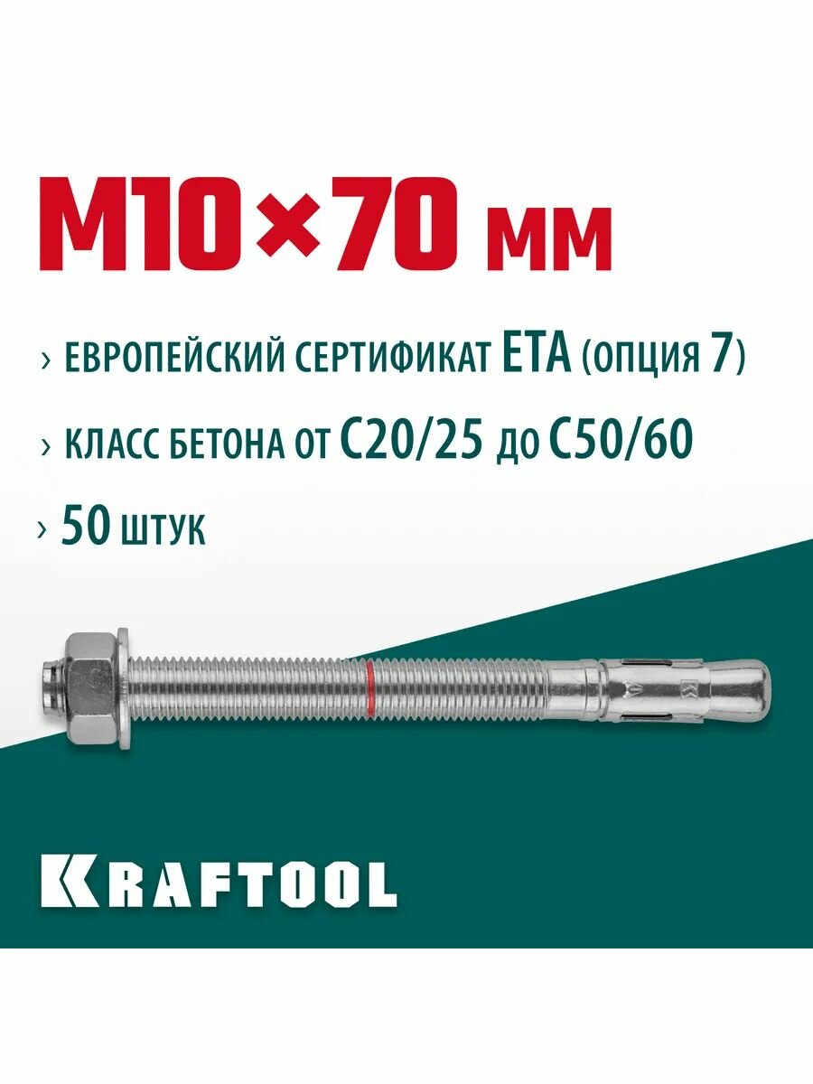 Клиновой анкер, М10x70, 50 шт. 302184-10-070