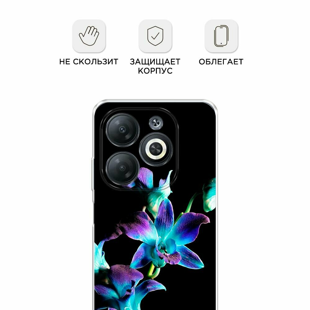 Чехол на Infinix Smart 8/8 HD/HOT 40i / Инфиникс Смарт 8/8 HD/HOT 40i с принтом "Синий цветок на черном" — фото 1