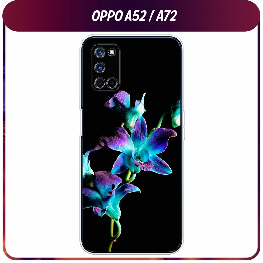 Чехол на Oppo A52/A72 / Оппо A52/A72 с принтом "Синий цветок на черном"