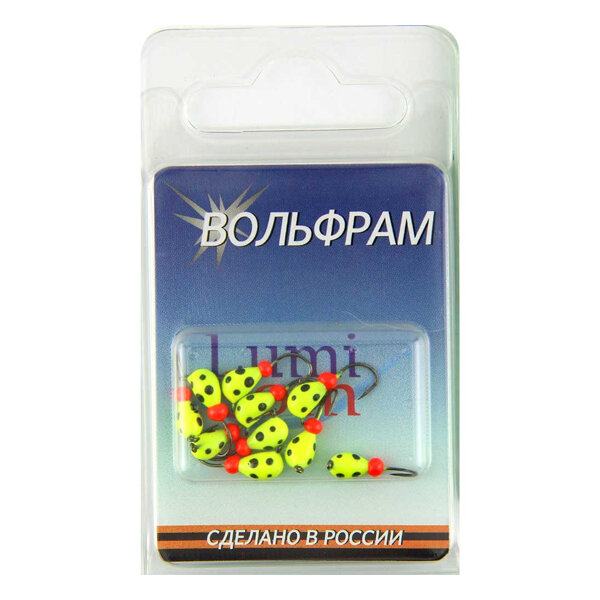 Мормышка вольфрамовая LumiCom "Капля с ушком" (Желтый), 0.5 г, d=3.2 мм