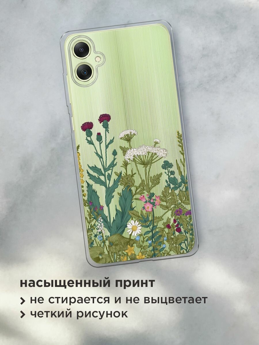 Чехол на Samsung Galaxy A06 / Самсунг Галакси А06 с принтом "Дикие полевые цветы", прозрачный — фото 1