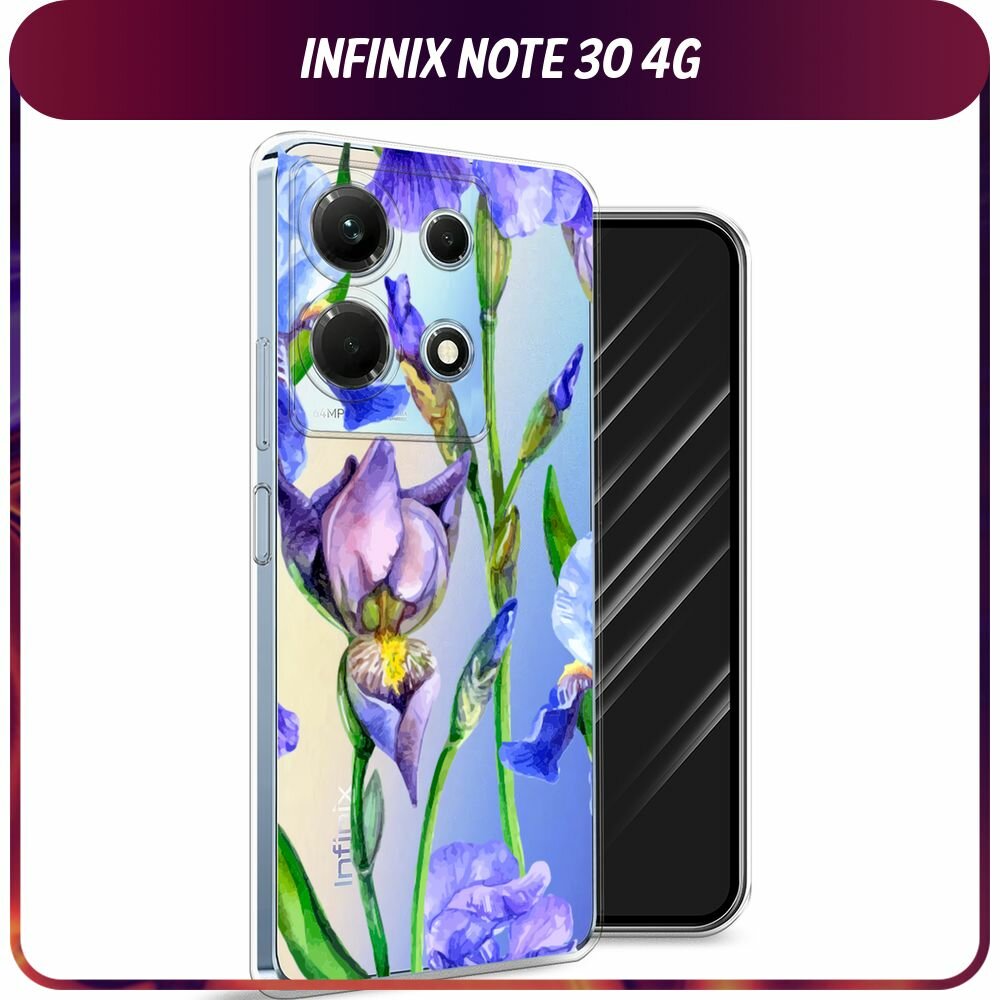 Чехол на Infinix Note 30 4G / Инфиникс Нот 30 4G с принтом "Синие ирисы", прозрачный