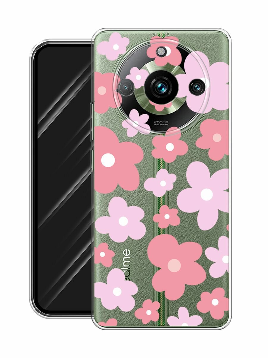 Чехол на Realme 11 Pro / Реалми 11 Про с принтом "Нежные розовые цветочки рисунок", прозрачный — фото 1
