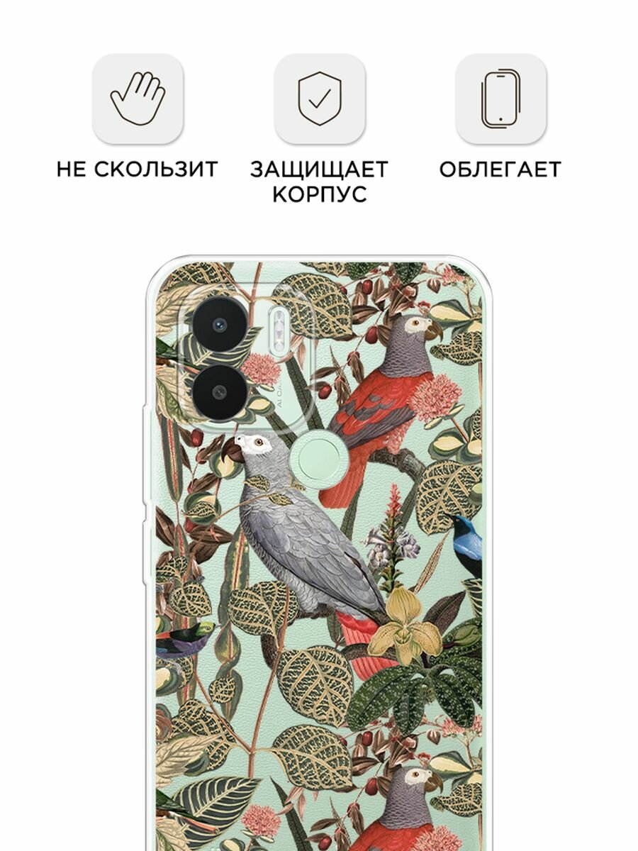 Чехол на Xiaomi Redmi A1+/Redmi A2+/Poco C51/C50 / Редми A1+ с принтом "Tropical pattern", прозрачный — фото 1