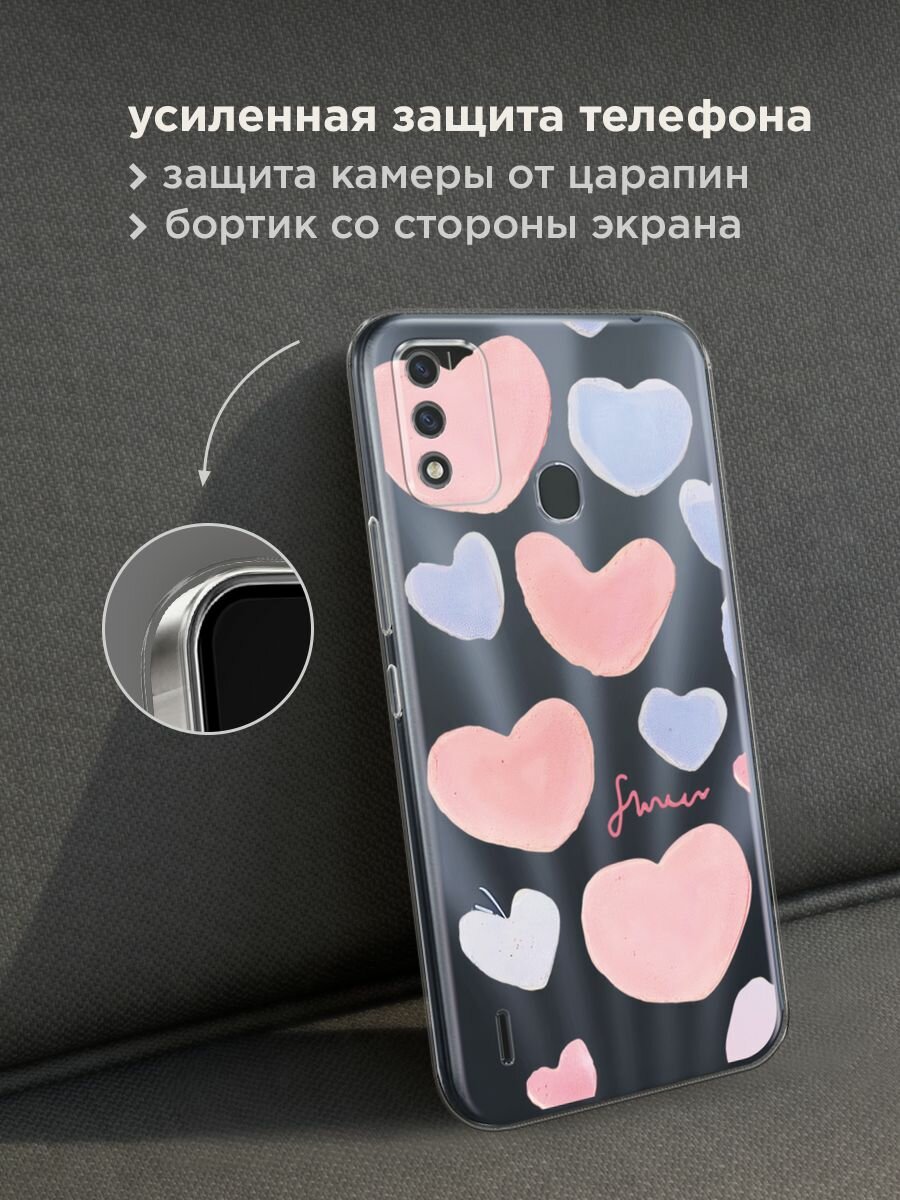 Чехол на Itel A48 / Ител А48 с принтом "Пастельные сердечки", прозрачный — фото 1