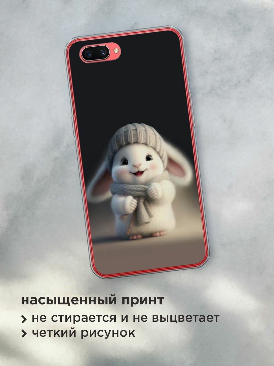 Чехол на Oppo A3s / Oppo A3s с принтом "Белый крольчонок в шапке" — фото 1