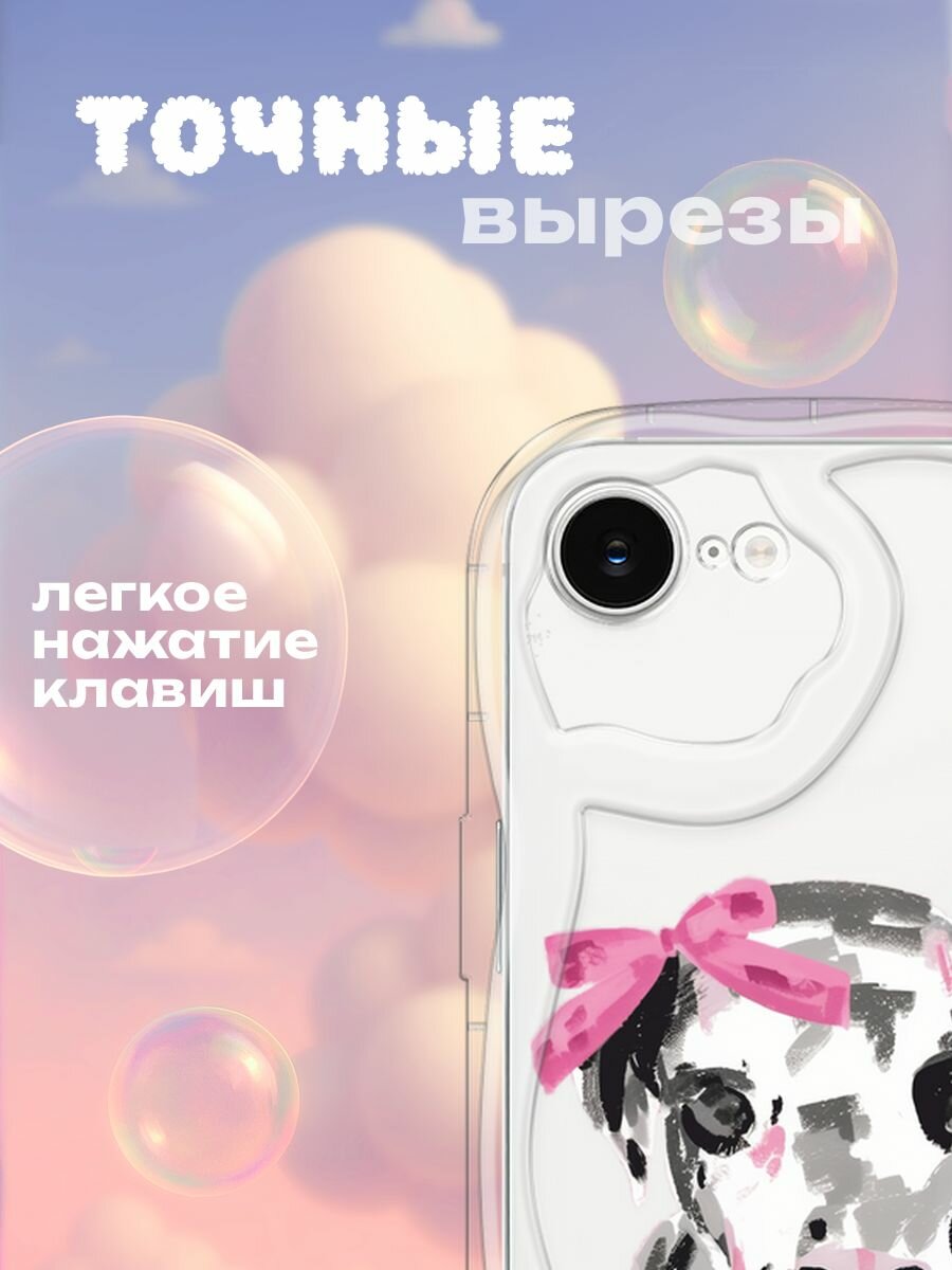 Чехол на iPhone 16e / Айфон 16е/17e с принтом "Далматинец с бантиком 3" — фото 1
