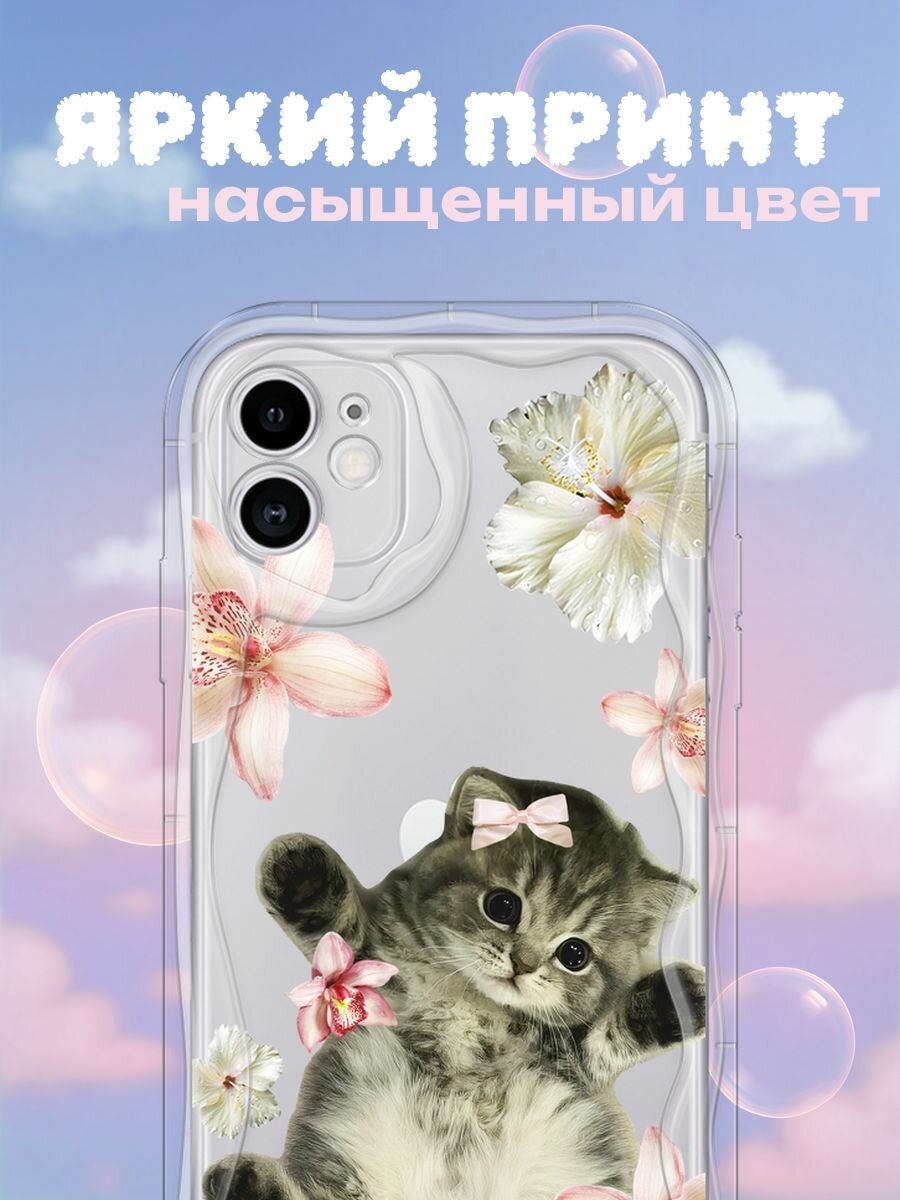 Чехол на Apple iPhone 11 / Айфон 11 с принтом "Котенок в цветах" — фото 1