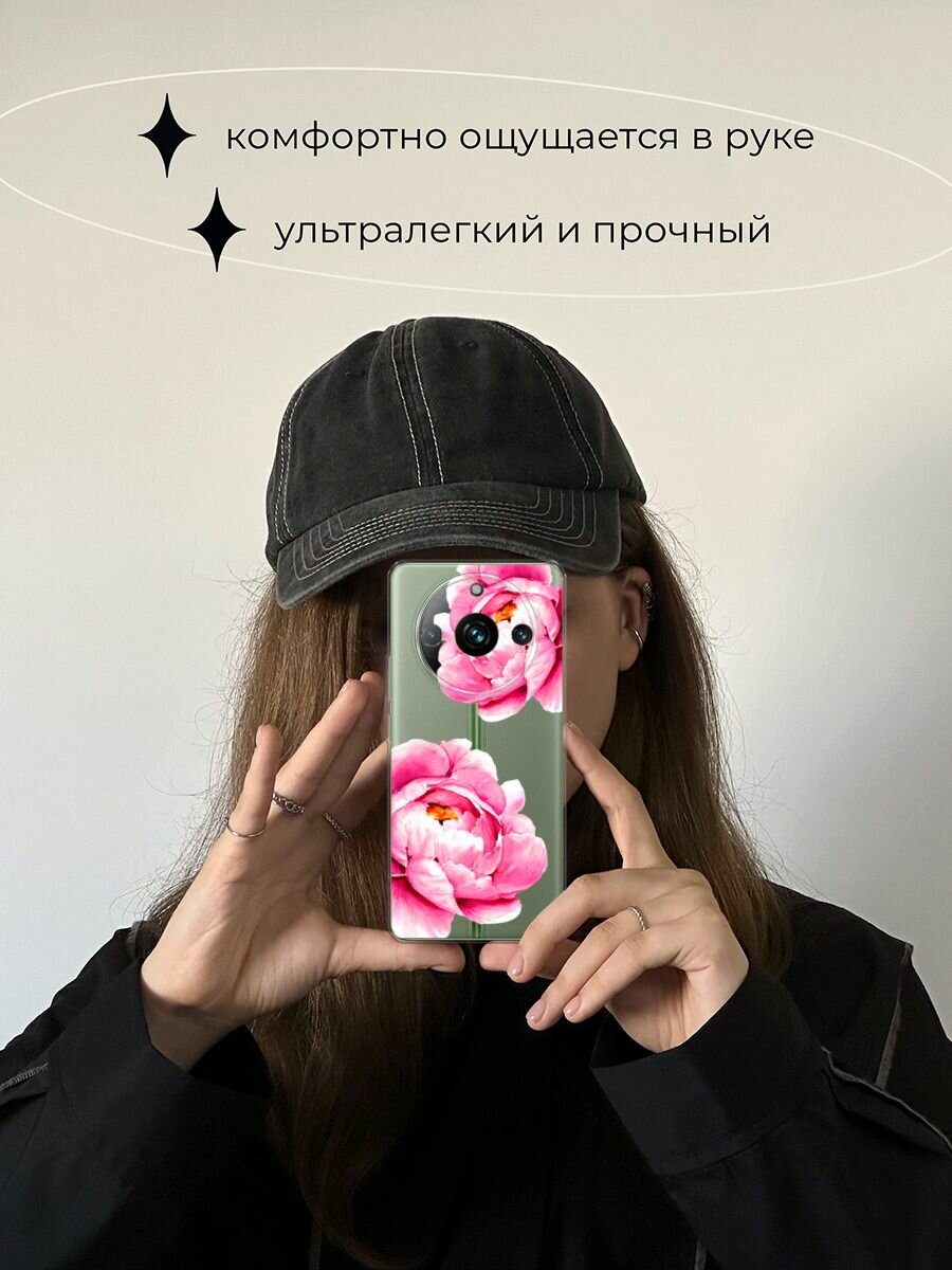 Чехол на Realme 11 Pro / Реалми 11 Про с принтом "Open peonies", прозрачный — фото 1