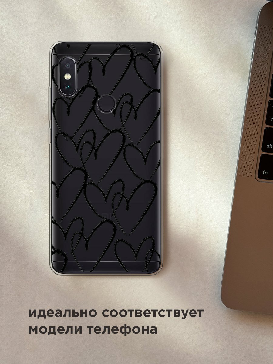 Чехол на Xiaomi Redmi Note 5/Note 5 Pro / Сяоми Редми Нот 5/Нот 5 Про с принтом "Hearts doodle black 1" — фото 1