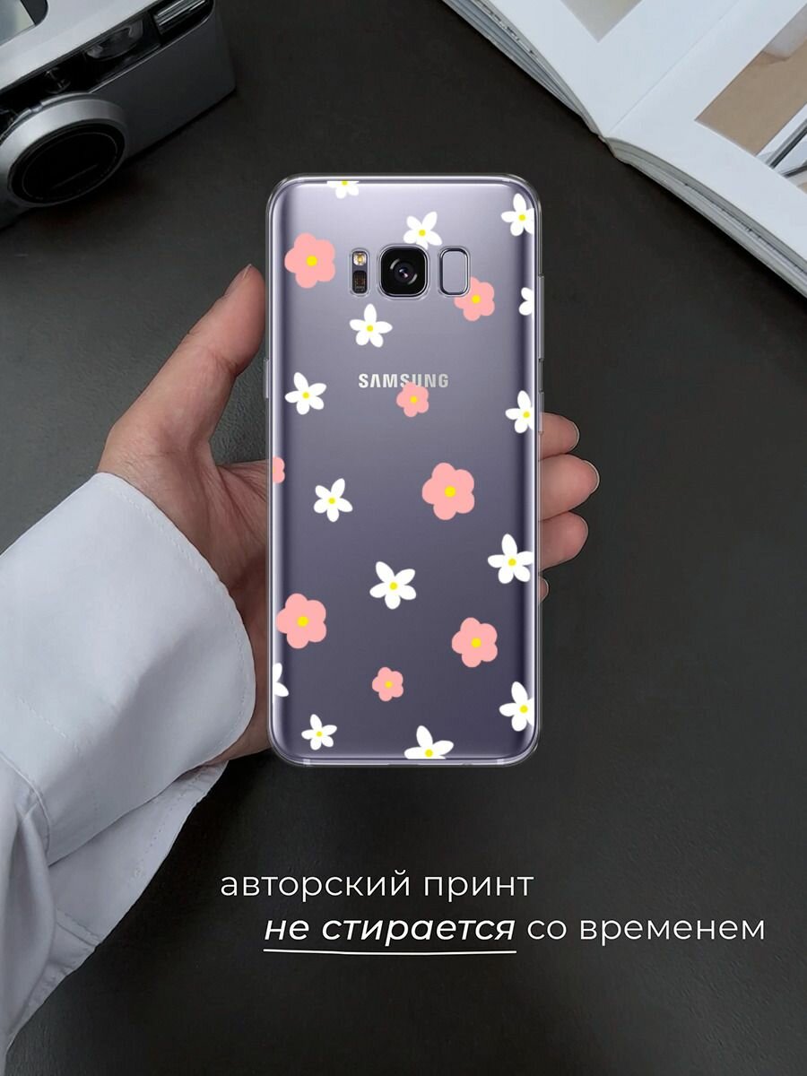 Чехол на Samsung Galaxy S8 + / Самсунг Галакси С8 Плюс с принтом "Розовые и белые цветы", прозрачный — фото 1