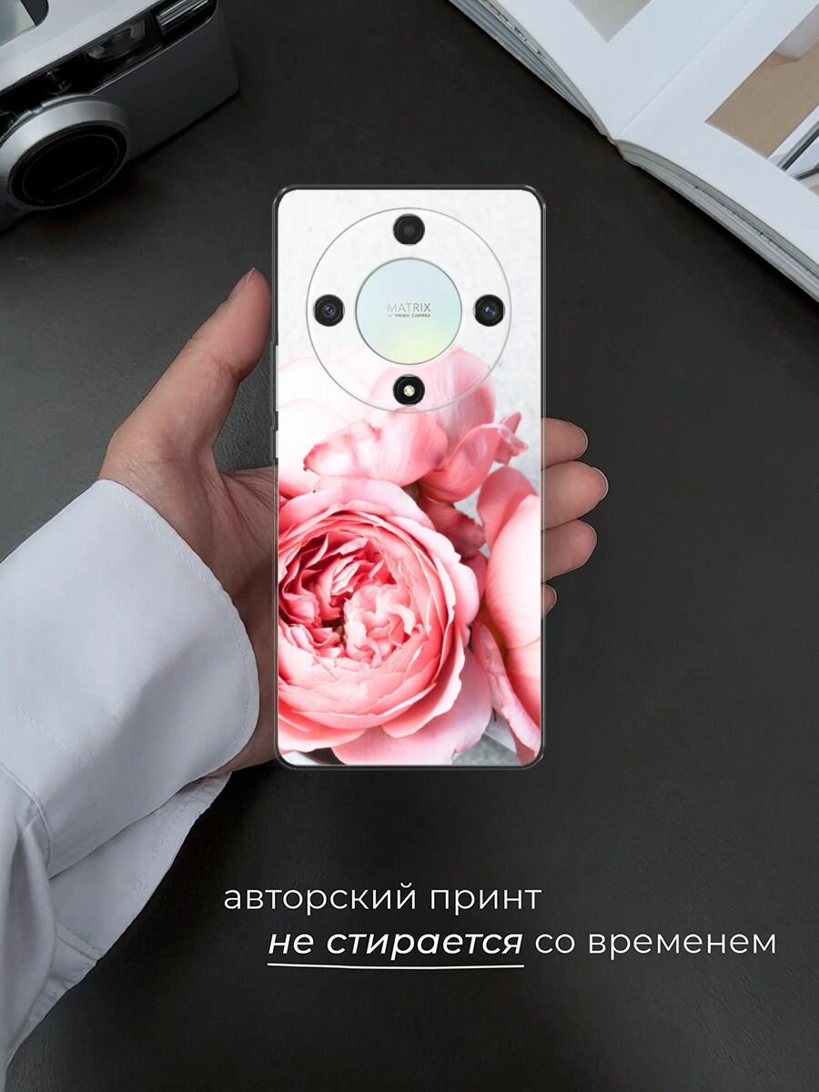 Силиконовый чехол на Honor X9A / Хонор X9A с принтом "Пионы на белом" — фото 1