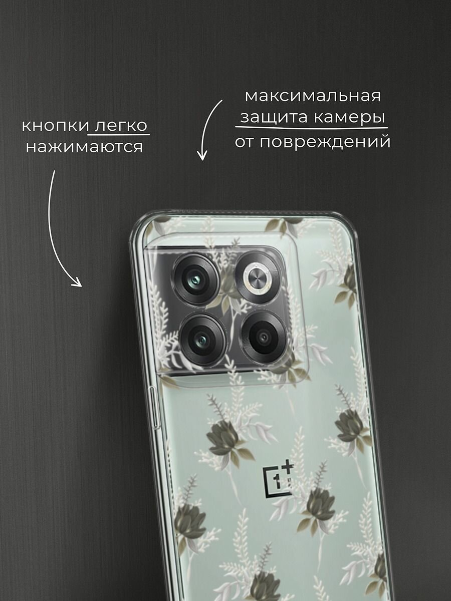 Чехол на OnePlus 10T / Ван плюс 10T с принтом "Паттерн цветы сепия" — фото 1