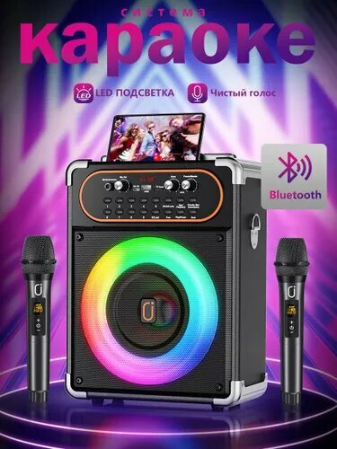 Колонки музыкальные bluetooth мощные большие, колонка с двумя микрофонами