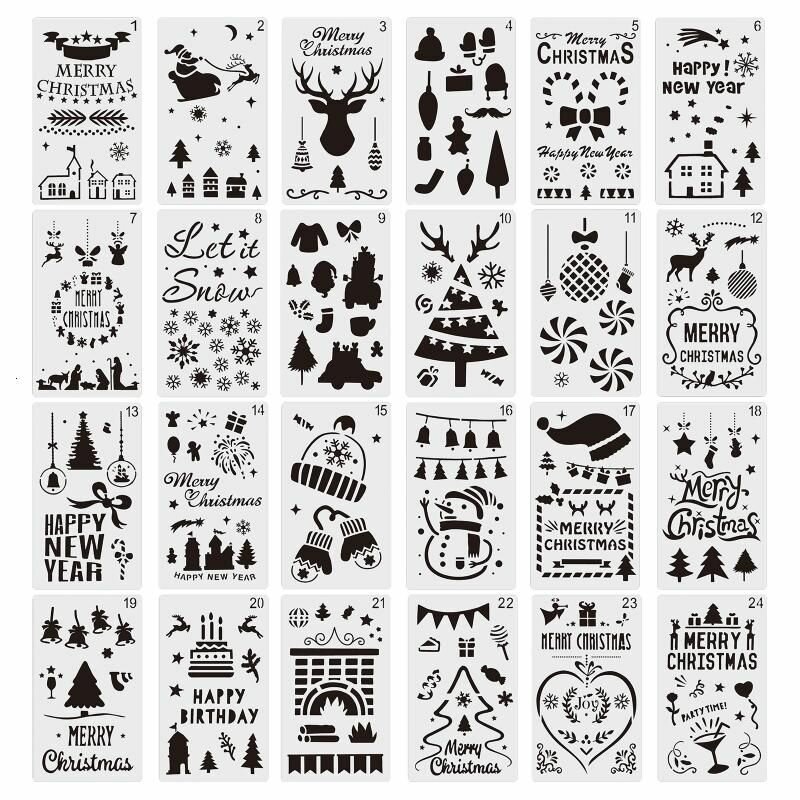 24 шт. трафаретов для рисования Санта и оленей