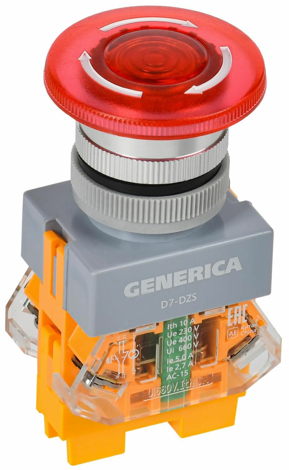 Кнопочный пост IEK D7-DZS, грибовидный, диаметр 22 мм, 1з+1р, с фиксацией, красный