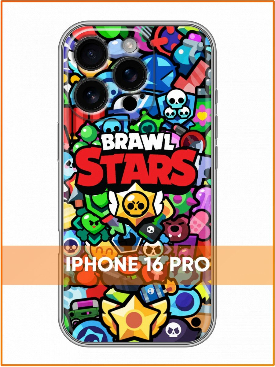 Чехол для Iphone 16 Pro с принтом для мальчиков Brawl Stars (Айфон 16 Про)