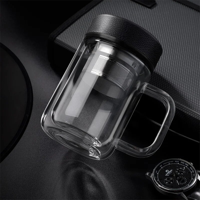Стеклянная бутылка для воды BenRussell 310 мл, 310ml, С ручкой， Черный