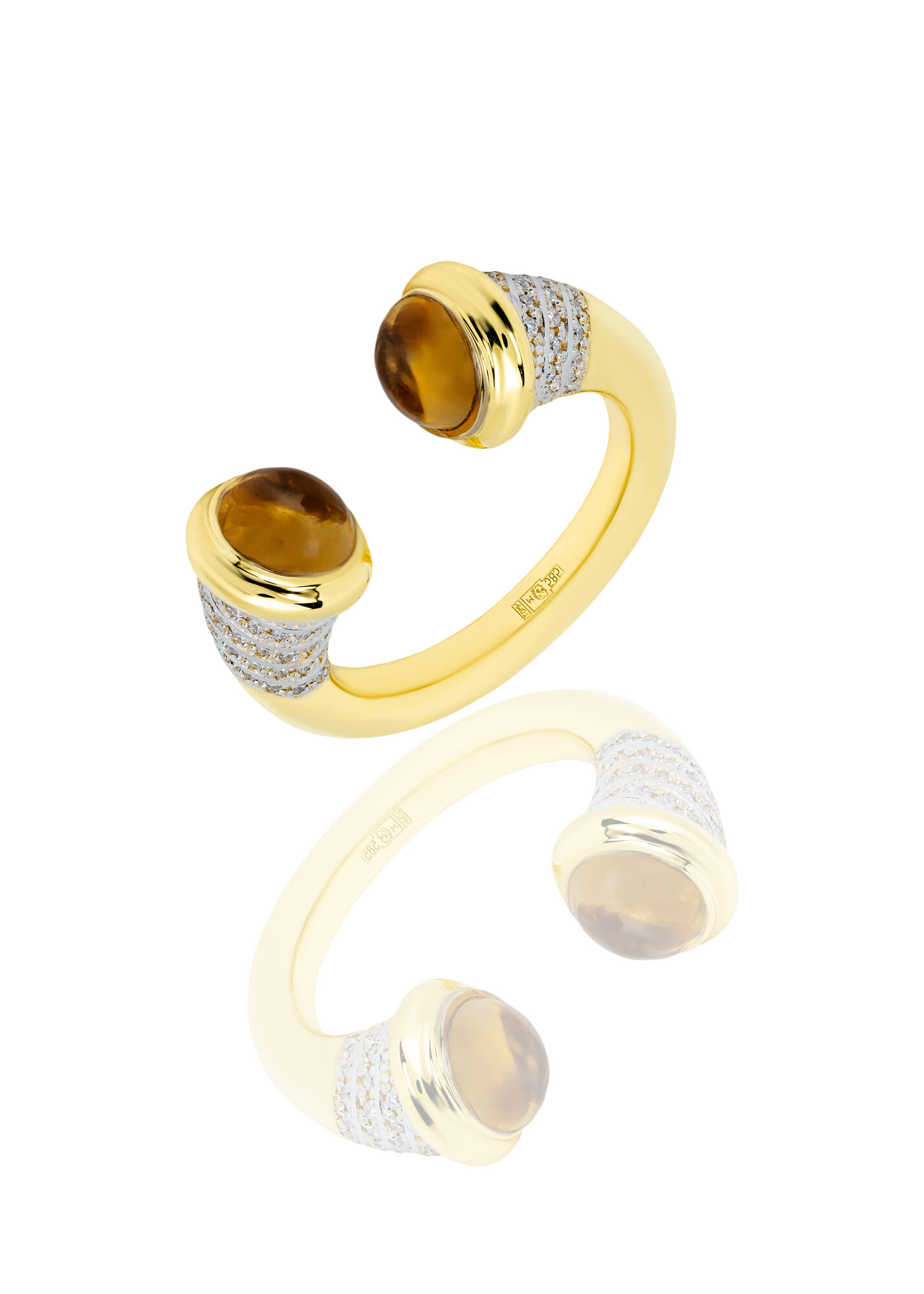 Кольцо, желтое золото, 585 проба, бриллиант, цитрин