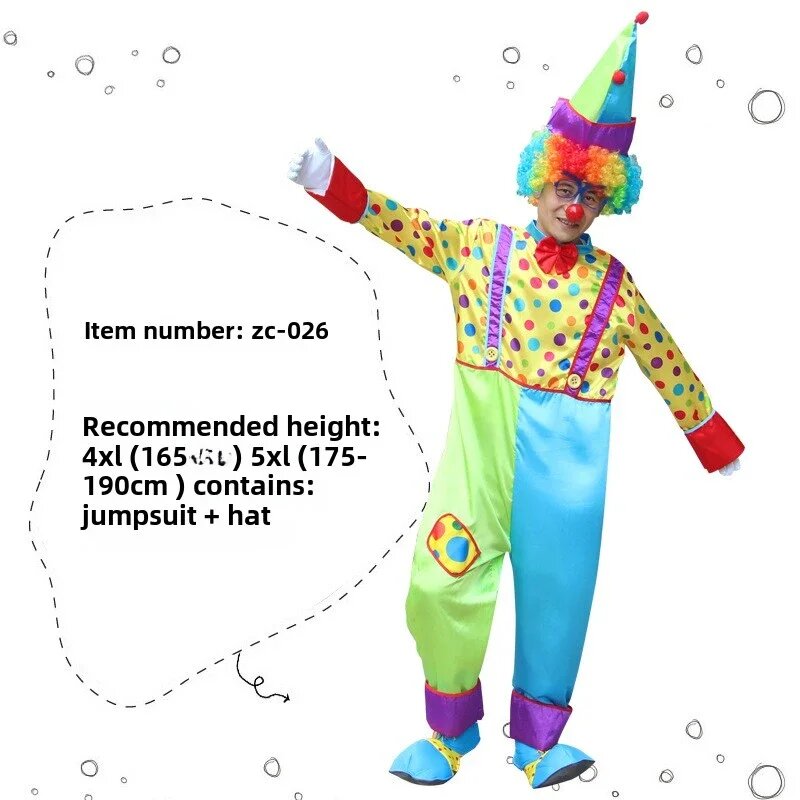 Костюмы клоуна Радужного клоуна для взрослых 4XL, ZC-026