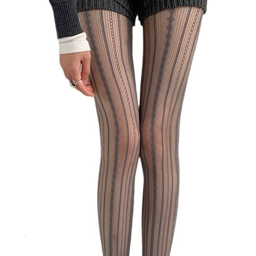 Носки, Женские кружевные колготки в сеточку с углублениями, жаккардовые однотонные колготки в геометрическую полоску