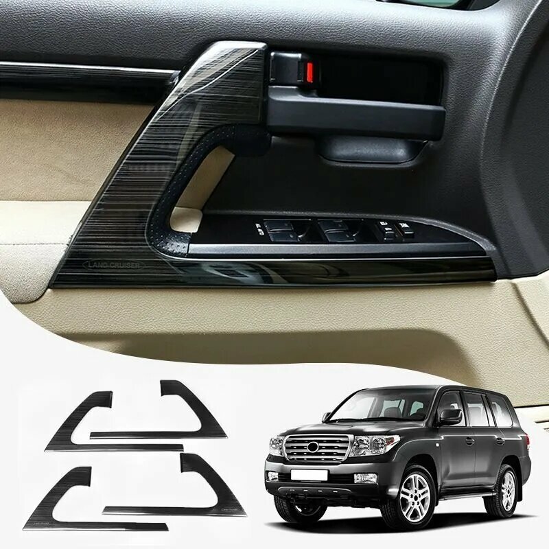 Нержавеющая сталь внутренняя дверь большая защитная крышка поручня, тойота ленд крузер 200 2008-2021 Выделенный. Аксессуары, For Toyota LAND CRUISER 200 LC200 FJ200 2019 2018 2017 ( Черный ) 4 шт