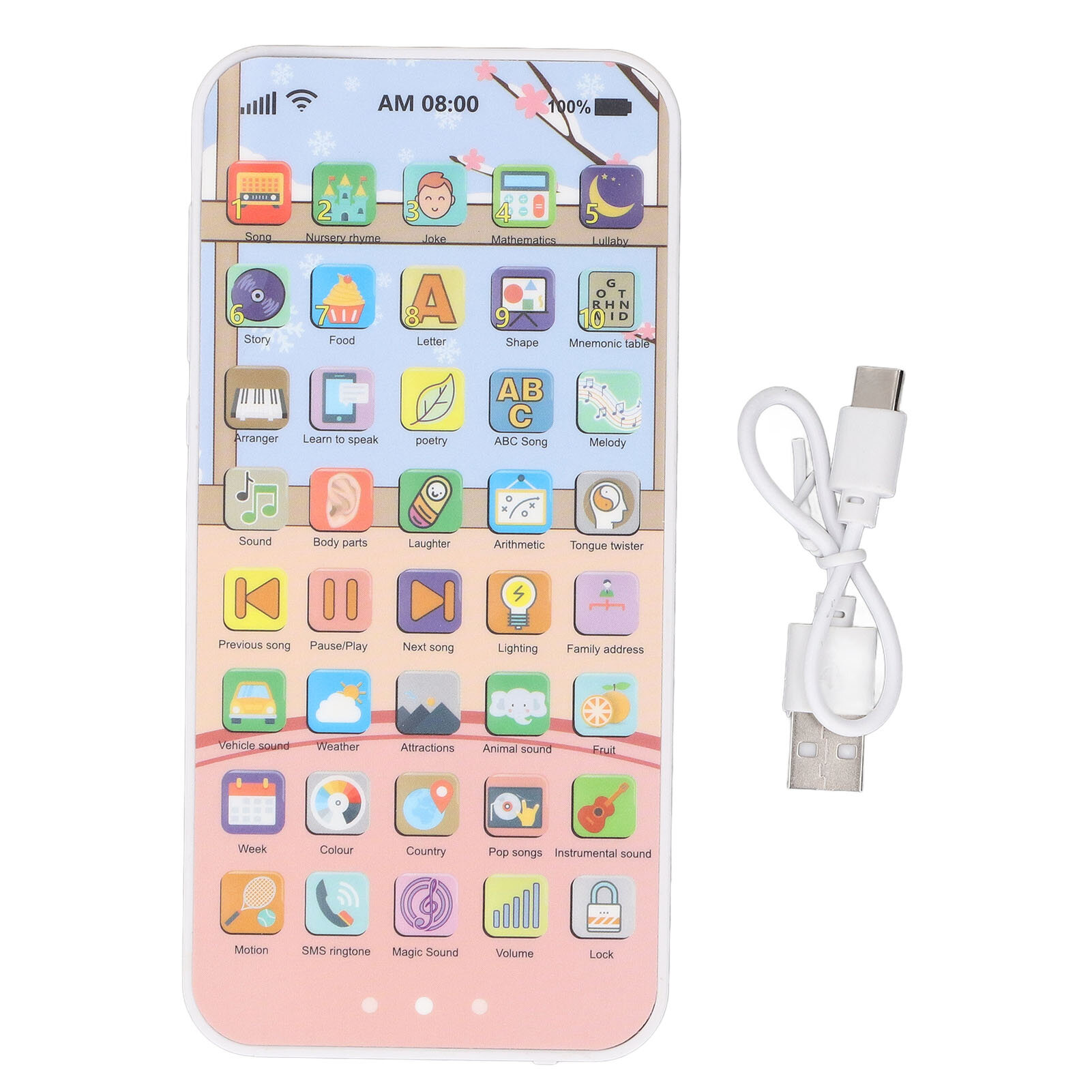 Сенсорный экран для раннего обучения, 40 кнопок, многофункциональный перезаряжаемый игрушечный телефон-симуляция для детей, интерактивный телефон-игрушка для детей, розовый кролик