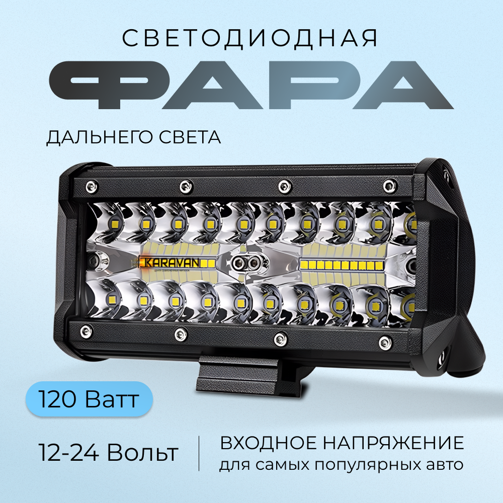 Светодиодный прожектор дальнего света на крышу, бампер, под решетку авто 120 Ватт 12/24 V