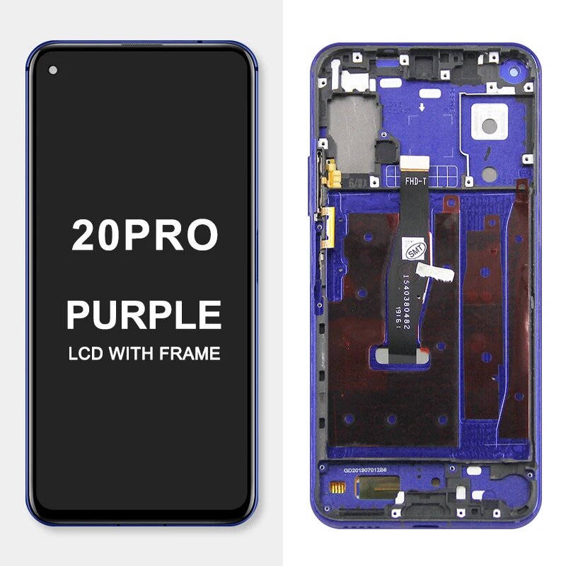 6,26-дюймовый экран в сборе для Honor 20 YAL-L21, ЖК-дисплей, цифровой сенсорный экран с рамкой, детали для Honor 20 Pro YAL-AL00 YAL-TL00 20Pro Purple frame
