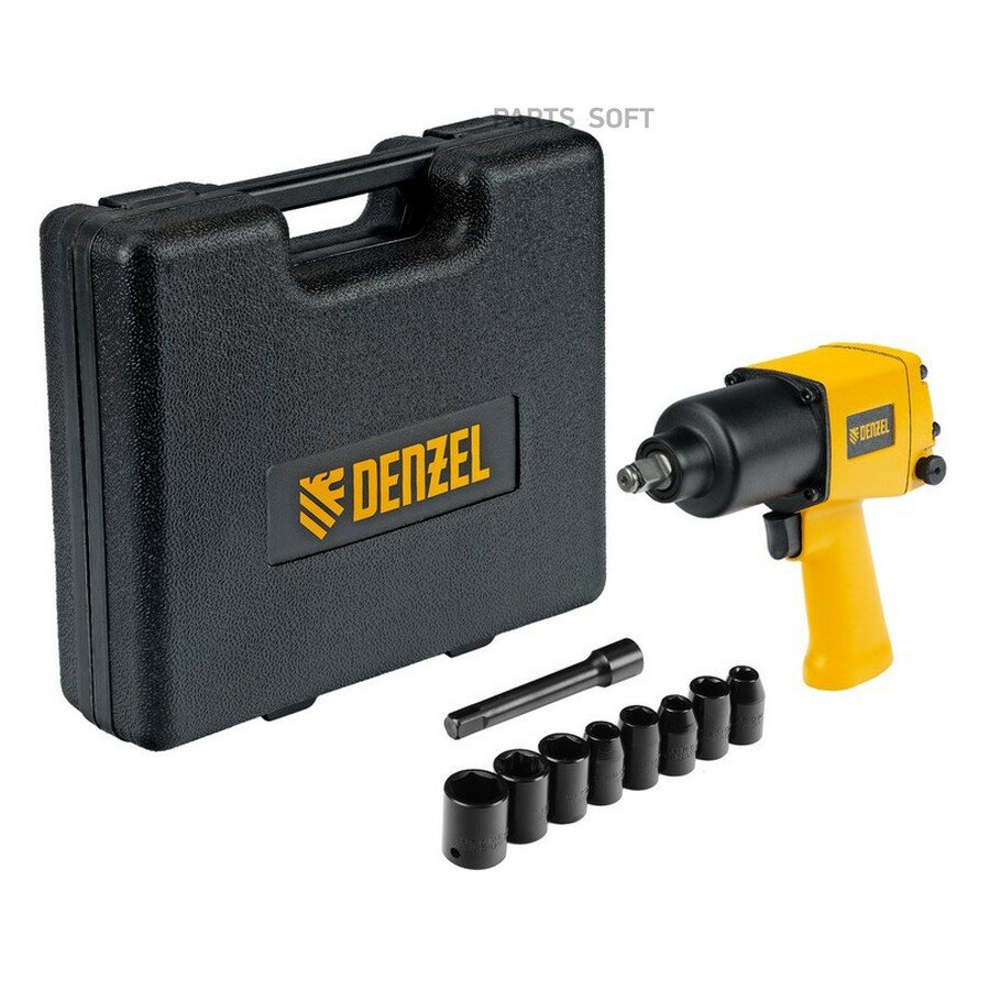 Ударный пневмогайковерт IW860+набор головок, 1/2, 7000 об/мин, 868 Нм от официального дистрибьютора, DENZEL, артикул 57473