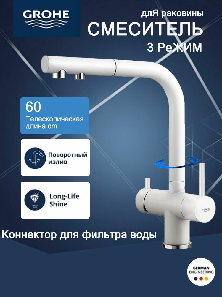 Смеситель для кухонной мойки GROHE с функцией очистки воды Чистая медь, современные технологии