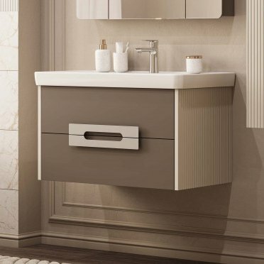 Тумба с раковиной AQUATON Ар-Деко 85 подвесная, 2 ящика, кашемир