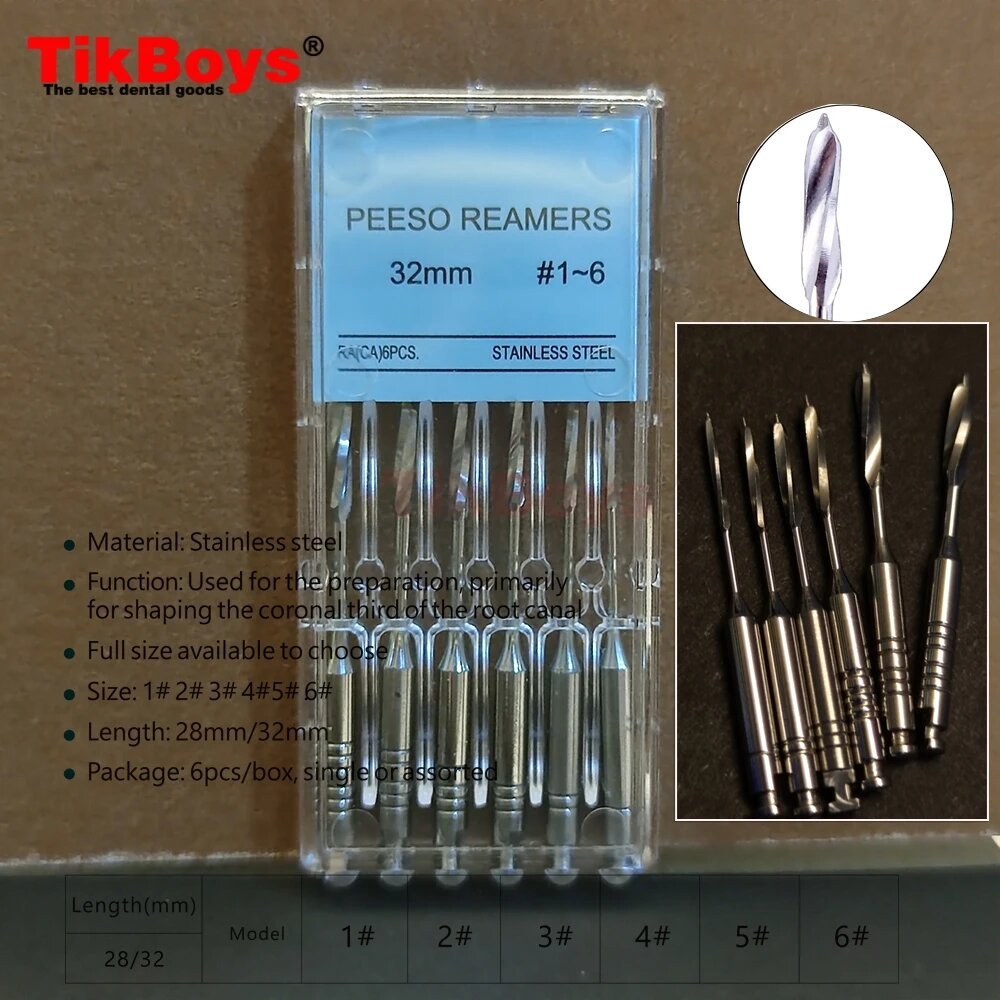 RAISYOU Эндодонтические развертки Peeso 28 мм/32 мм #1-6 Peeso-32mm-1-6