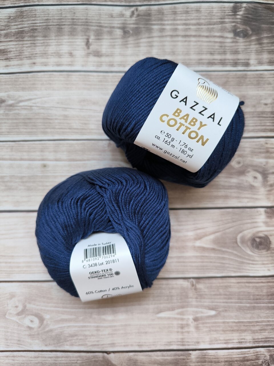 Пряжа Gazzal baby cotton, цвет 3438 темно синий, набор 2 мотка, вес мотка 50 гр, длина нити 165 м (Газзал беби катон)