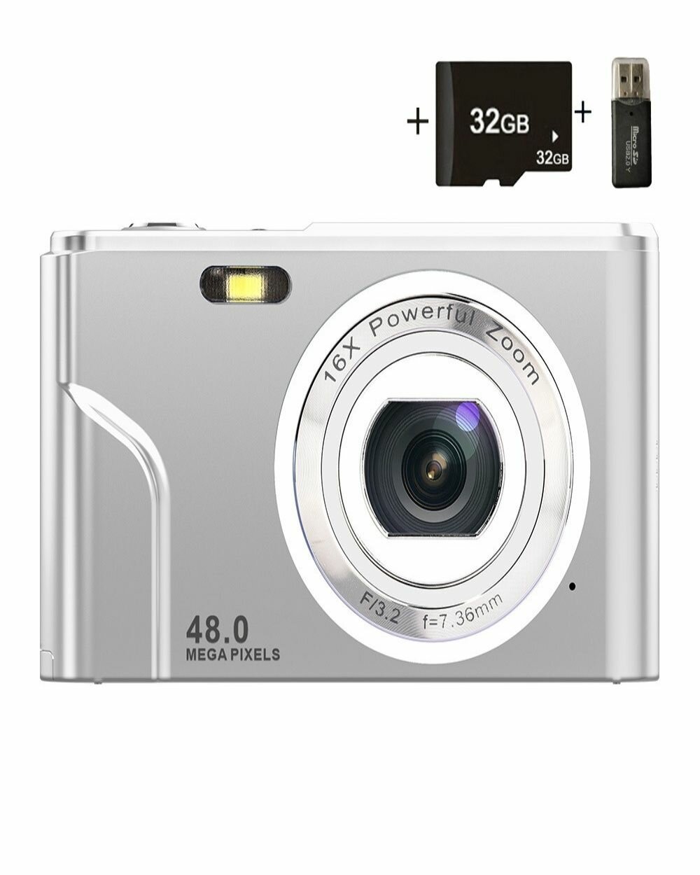 Цифровая камера для взрослых и детей с разрешением 1080P, 48-мегапиксельная камера для видеоблога с 16-кратным цифровым зумом, компактная камера для наведения и съемки с защитой от сотрясений