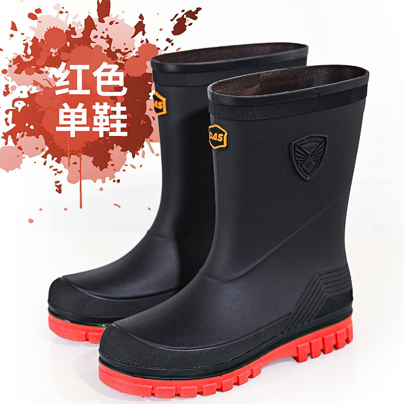 Новинка 2025 года: водонепроницаемые резиновые ботинки в японском и корейском стиле, модная обувь для плавания, нескользящие мужские резиновые сапоги до середины голени с флисовой подкладкой