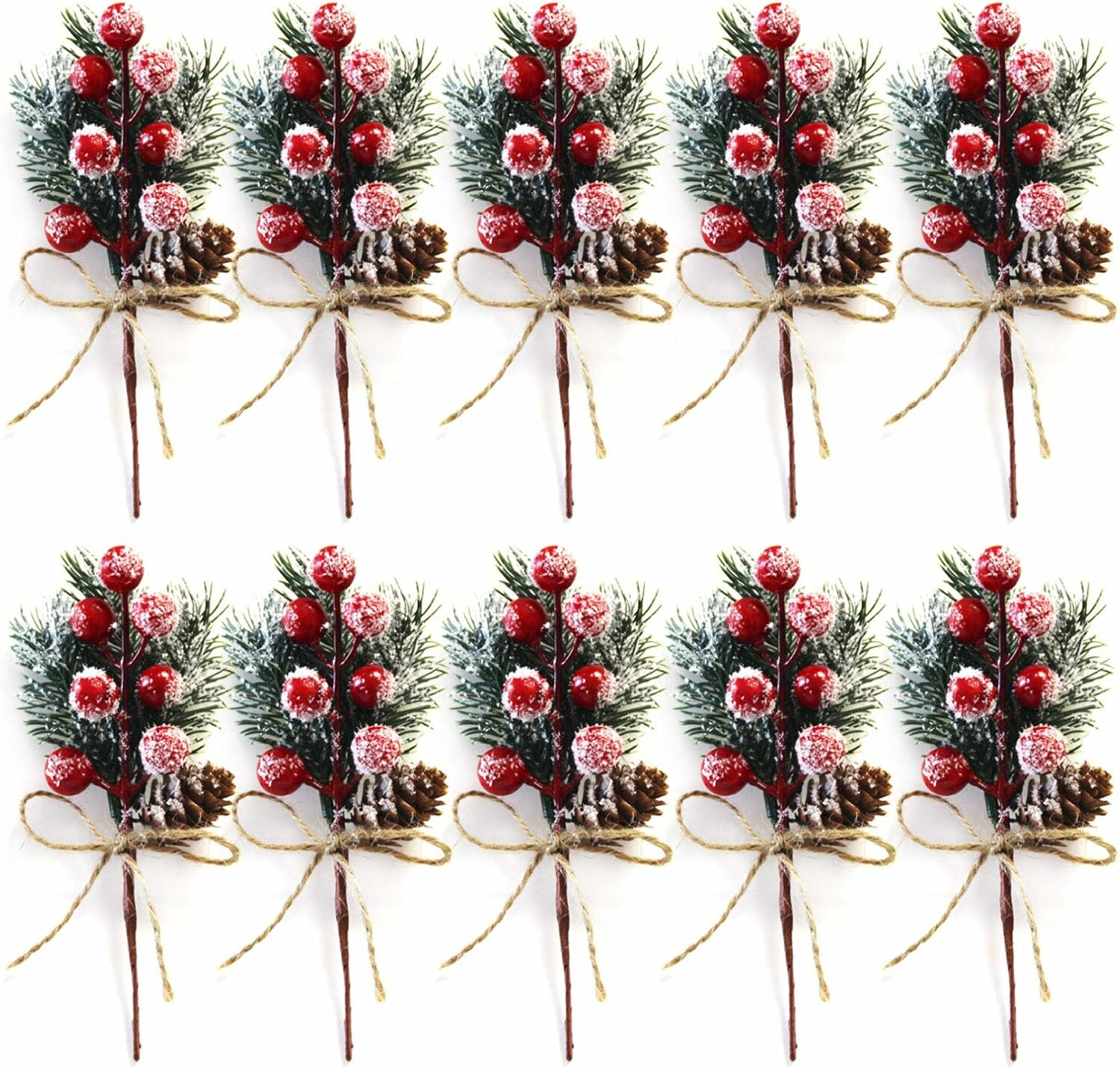 10 Pieces Christmas Pine Berry, Red Berry Pine Cones Christmas, Leaf Decorations for Christmas Tree, Christmas Wreath, Accessories (Red), Size 20 x 17 x 3 cm, Weight 118 grams, Package 10 Flower Picks, Materials PVC and Iron Wire