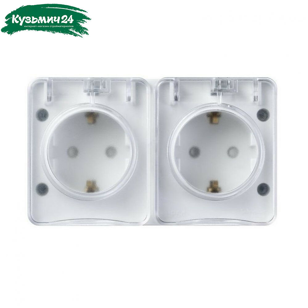 Розетка 2-местная Schneider Electric AtlasDesign Profi54 ATN540126 с заземлением, шторки, накладная, белая