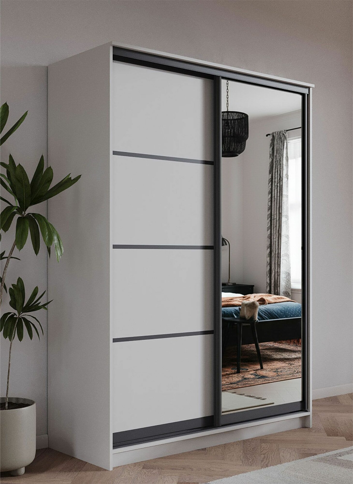 Шкаф купе с зеркалом Верия 90х40х200 Белая Шагрень 2.2