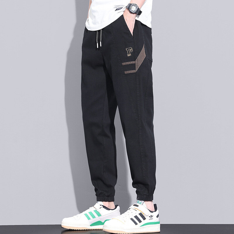 Слим тапер джинсы Rong Повседневные брюки мужские тонкие широкие стеганые харлемские рабочие спортивные длинные брюки, Размер_L