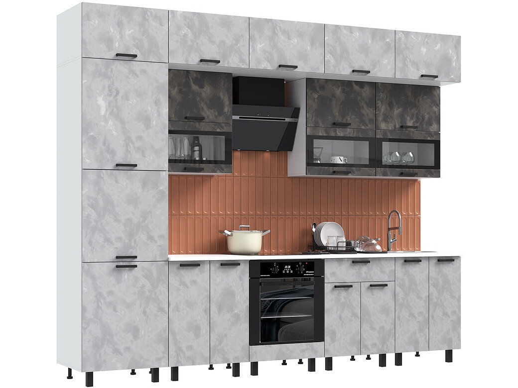 Кухонный гарнитур 3,0/1080м Компоновка №2, Мальта/Мальта грей, Белый