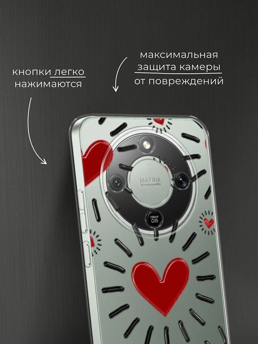 Чехол на Honor X9d / Хонор X9d с принтом Бордовые сердца паттерн — фото 1