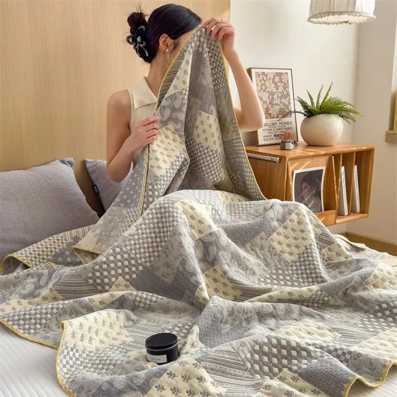 IKEA Плед жаккардовый хлопок 100% Трёхслойное марлевое Плед-покрывало , Пестроткань, Хлопок, 230 см х 200 см