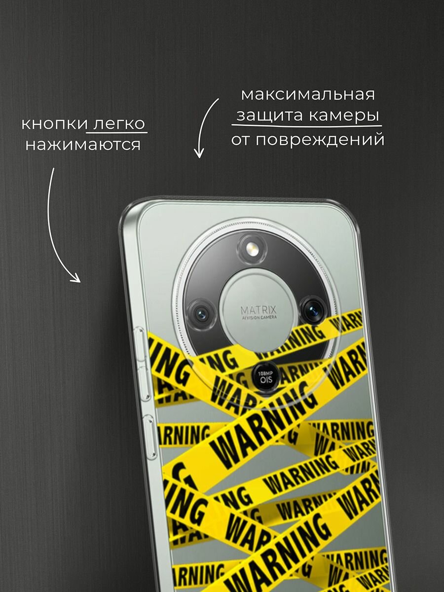 Чехол на Honor X9d / Хонор X9d с принтом Warning, прозрачный — фото 1