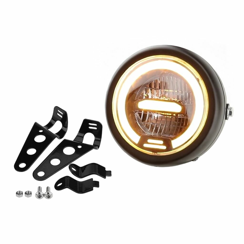 Фары мотоцикла, Мотоциклетные аксессуары 6.5 дюймовый LED винтажный круглый фар - желтый - крепление 28 до 36 мм, 1 комплект