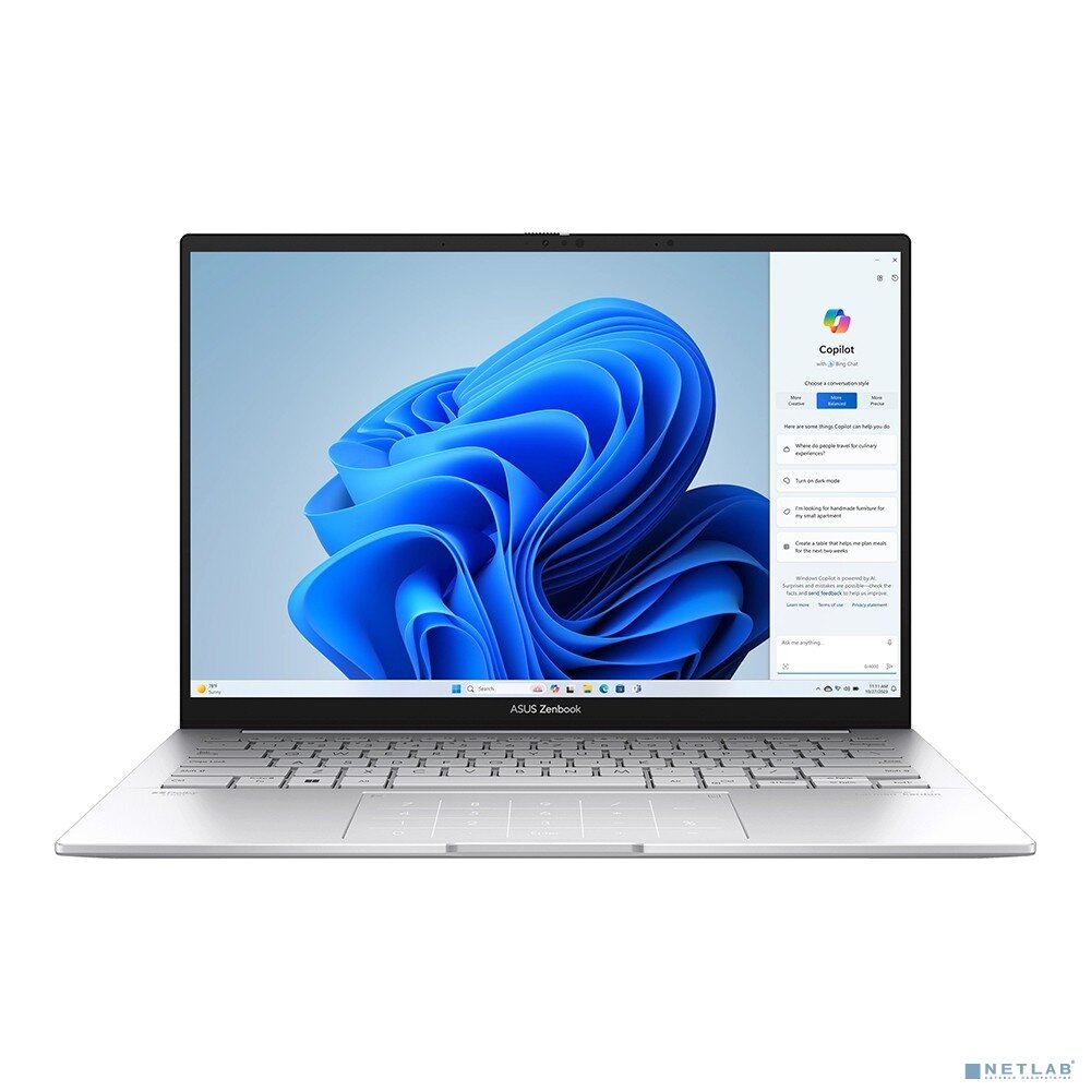 Ноутбук Ноутбук Asus Zenbook 14 UX3405CA-ST1352 Core Ultra 7 255H 32Gb SSD512Gb Intel Arc 140T 14" OLED 3K (2880x1800) без ОС silver WiFi BT Cam Bag (90NB14W2-M01ZP0)